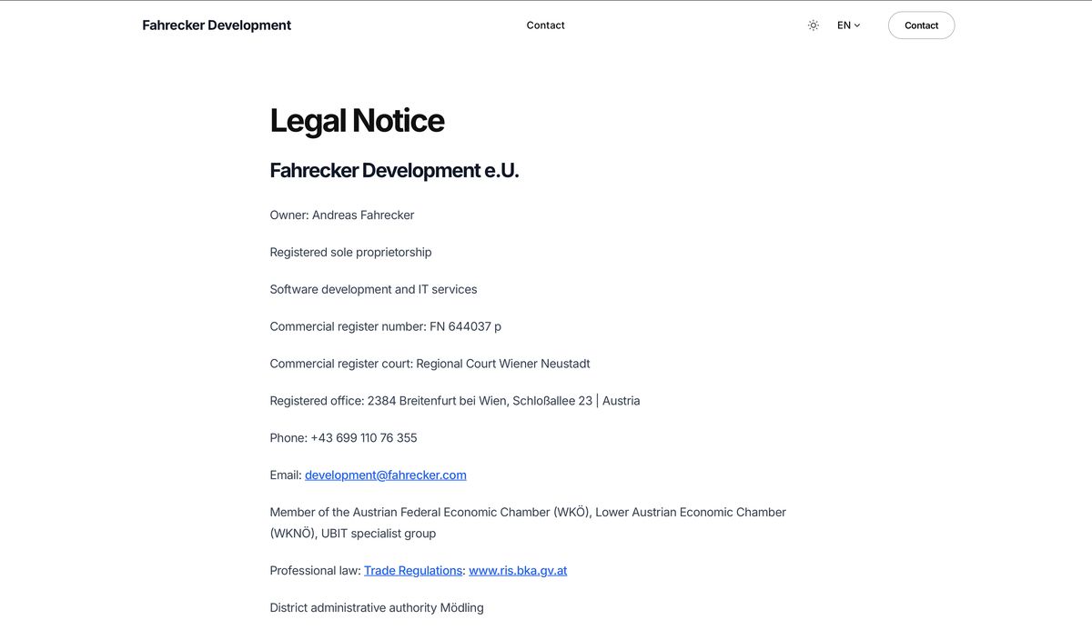 Legal Notice — Fahrecker Development