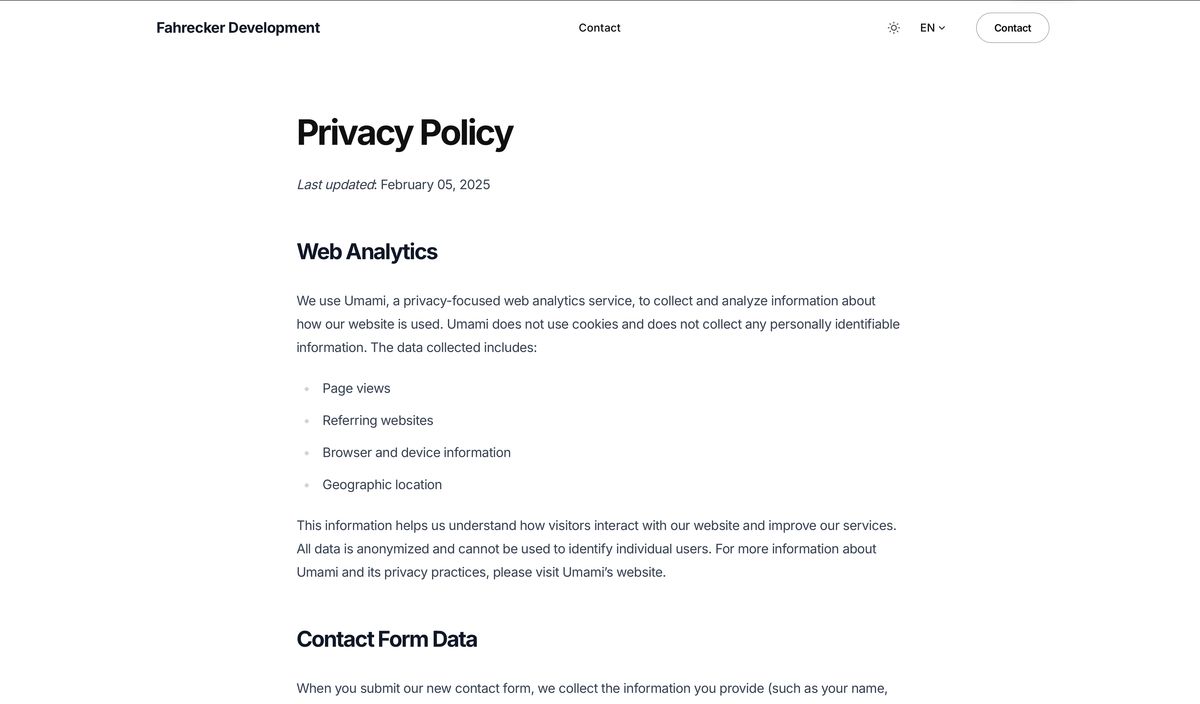 Privacy Policy — Fahrecker Development