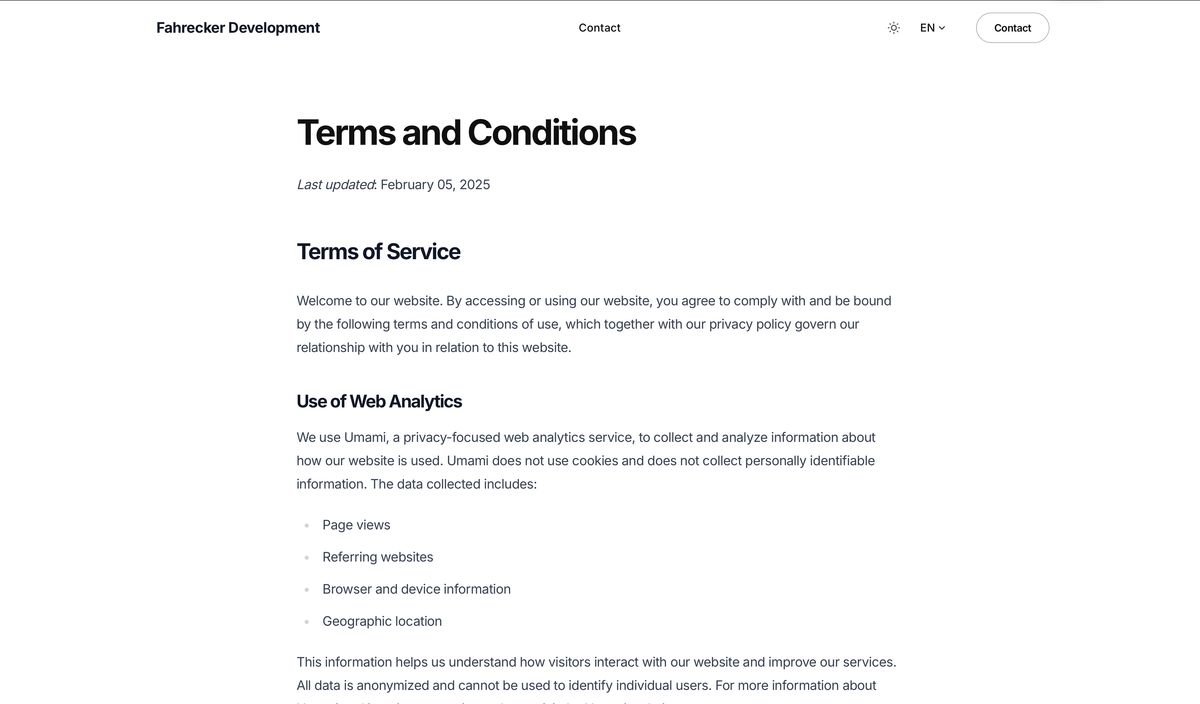Terms and Conditions — Fahrecker Development